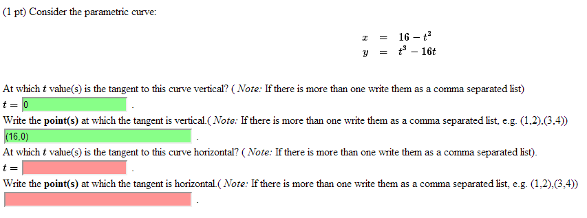 Solved Consider the parametric curve: x = 16 - t2 y = t3 - | Chegg.com