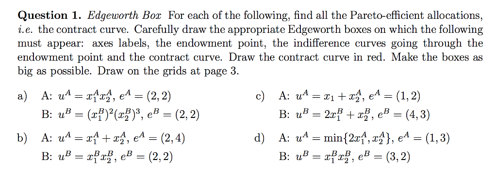 Solved Question 1. Edgeworth Bor For each of the following, | Chegg.com