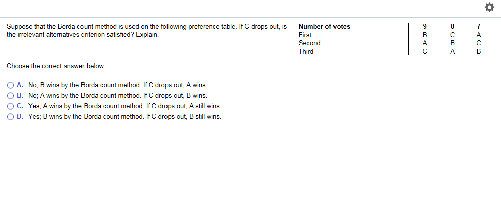 Solved Suppose that the Borda count method is used on the | Chegg.com