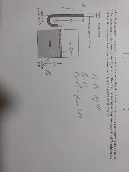Solved 2. A U-tube manometer is connected to a closed tank | Chegg.com