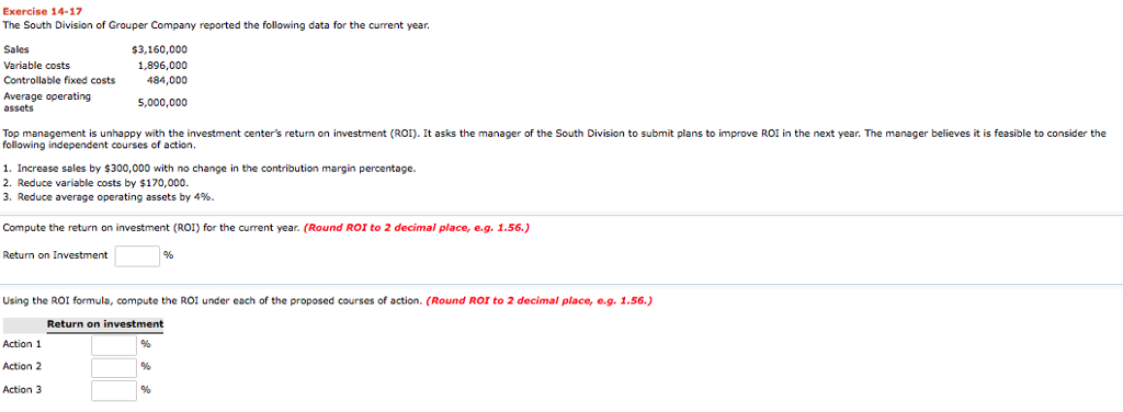 Solved Exercise 14-17 The South Division of Grouper Company | Chegg.com