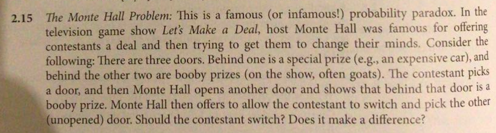 Solved 2.15 The Monte Hall Problem: This is a famous (or | Chegg.com