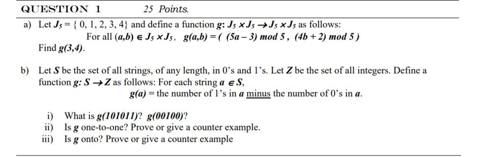 Solved QUESTION 1 25 Points. Let Js = { 0, 1, 2, 3, 4) and | Chegg.com