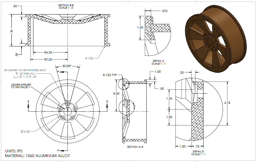 Solved SOLIDWORKS Find the volume of the wheel. Assume | Chegg.com