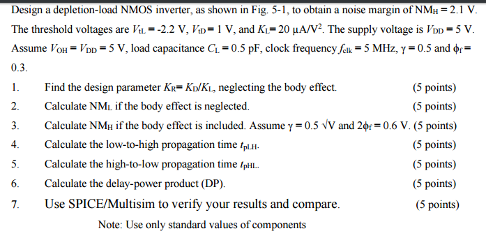 Solved Design a depletion-load NMOS inverter, as shown in | Chegg.com