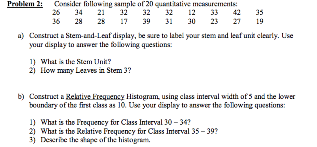 Solved Consider following sample of20 quantitative | Chegg.com