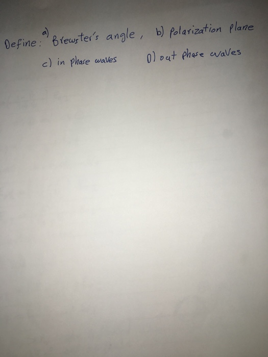 Solved Define: Brewster's angle, polarization plane in | Chegg.com