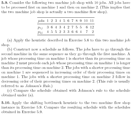 Solved 5.9. Consider the following two machine jo shop with | Chegg.com