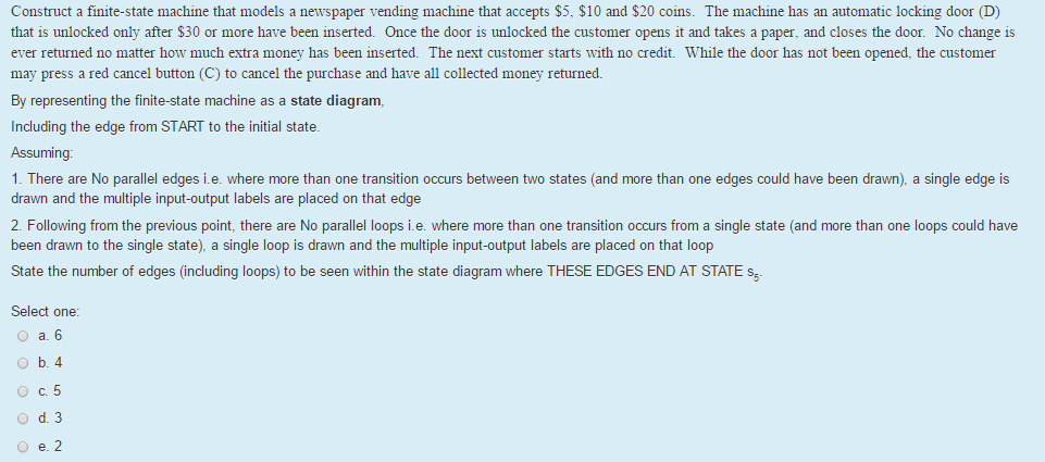 Solved Construct a finite-state machine that models a | Chegg.com