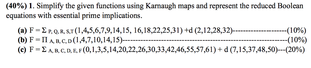 Solved (40%) 1 . Simplify the given functions using Karnaugh | Chegg.com
