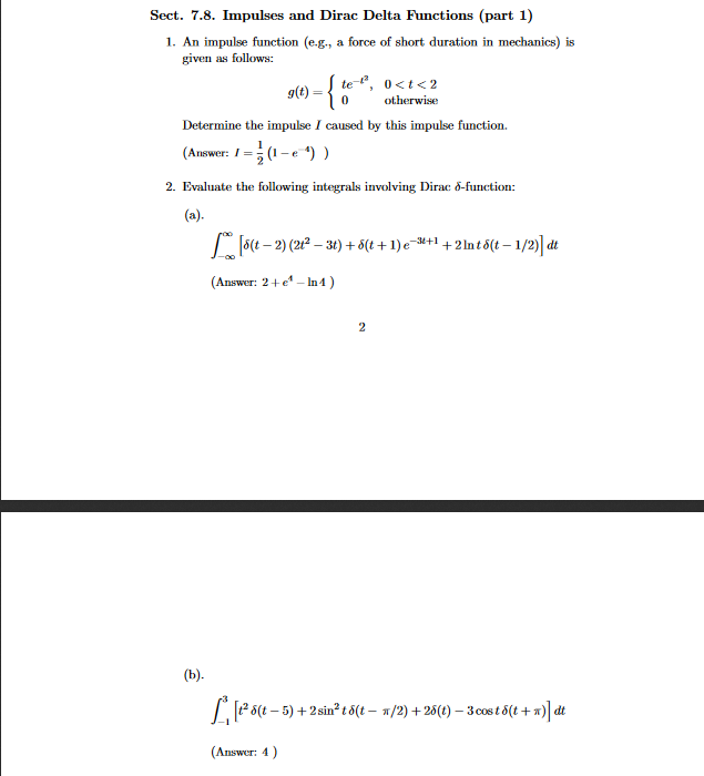 Solved Sect. 7.8. Impulses and Dirac Delta Functions (part | Chegg.com