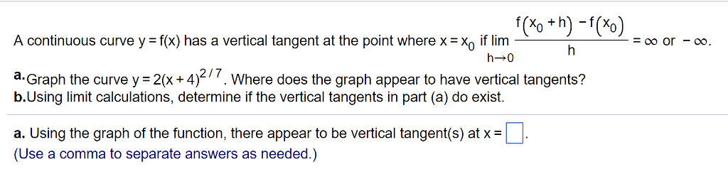 Solved A continuous curve y = f(x) has a vertical tangent at | Chegg.com