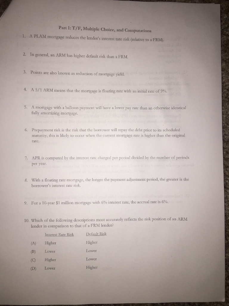 Solved Part I: T/F, Multiple Choice, and Computations 1. A | Chegg.com