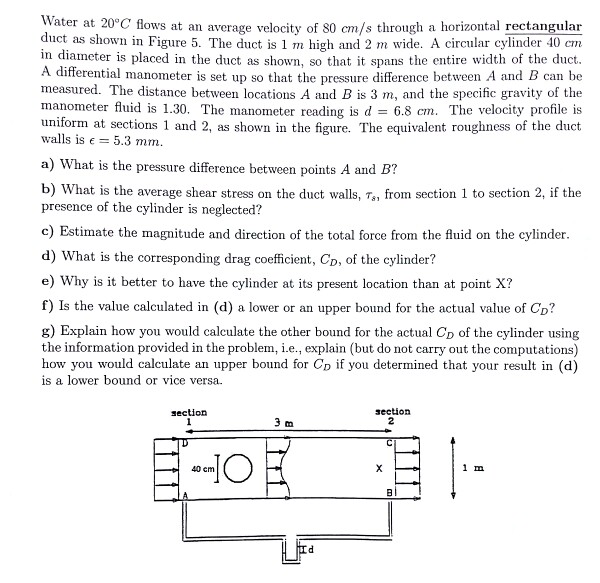 Solved Water at 20°C flows at an average velocity of 80 cm/s | Chegg.com