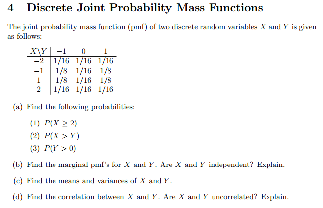 Solved The joint probability mass function (pmf) of two | Chegg.com