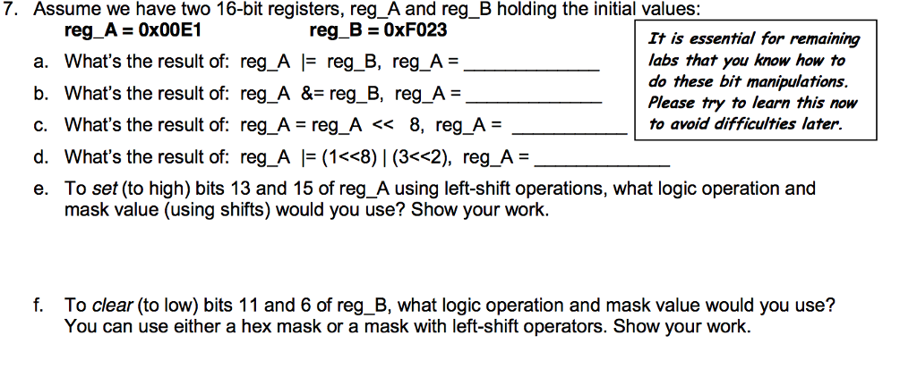 Assume we have two 16-bit registers, reg_A and reg_B | Chegg.com