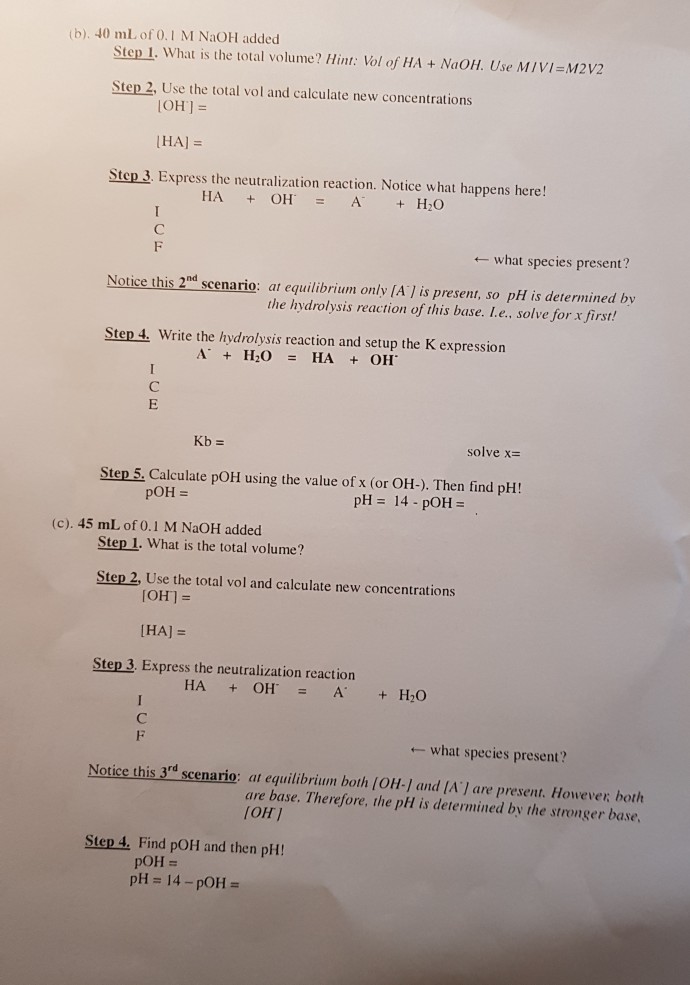 Solved b). 40 mL of 0.1 M NaOH added Step i. What is the | Chegg.com