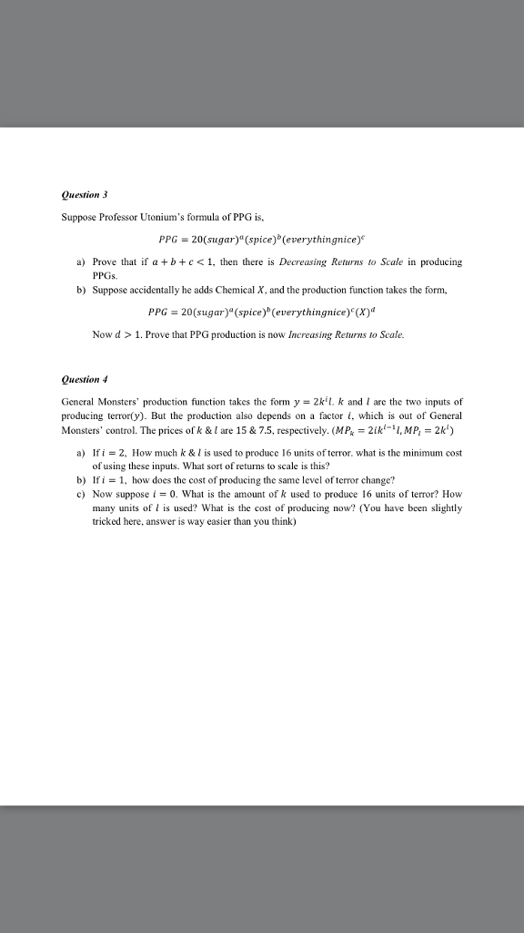 Solved Suppose Professor Utonium's formula of PPG is, PPG = | Chegg.com