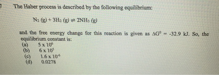 Solved The Haber process is described by the following | Chegg.com