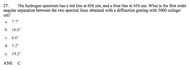 Solved The hydrogen spectrum has a red line at 656 nm, and a | Chegg.com