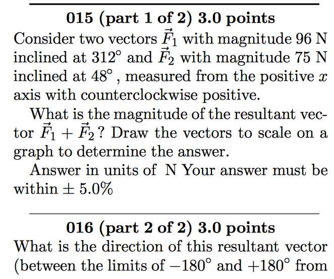 Solved 015 (part 1 of 2) Consider two vectors F1 vector with | Chegg.com
