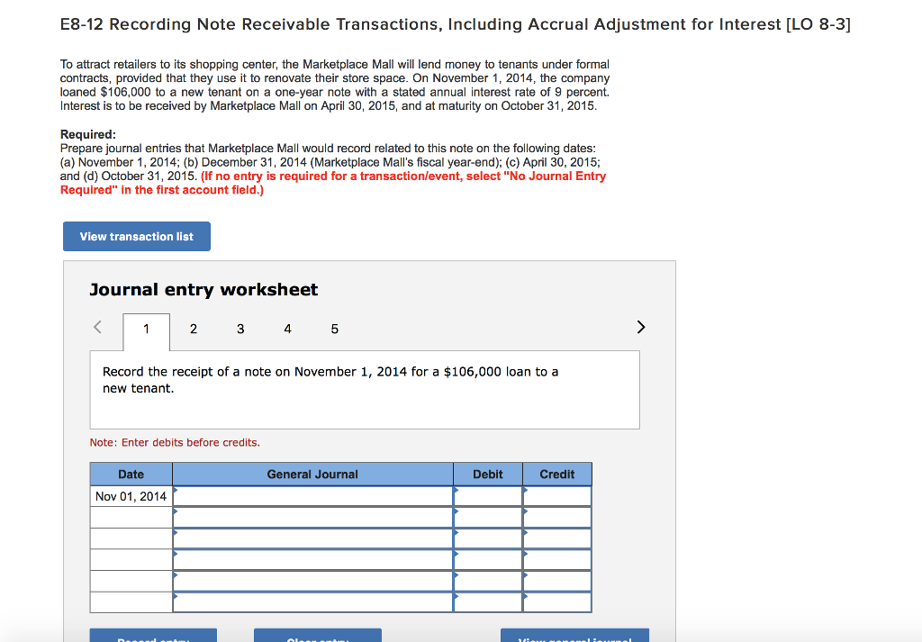 Solved E8-12 Recording Note Receivable Transactions, | Chegg.com