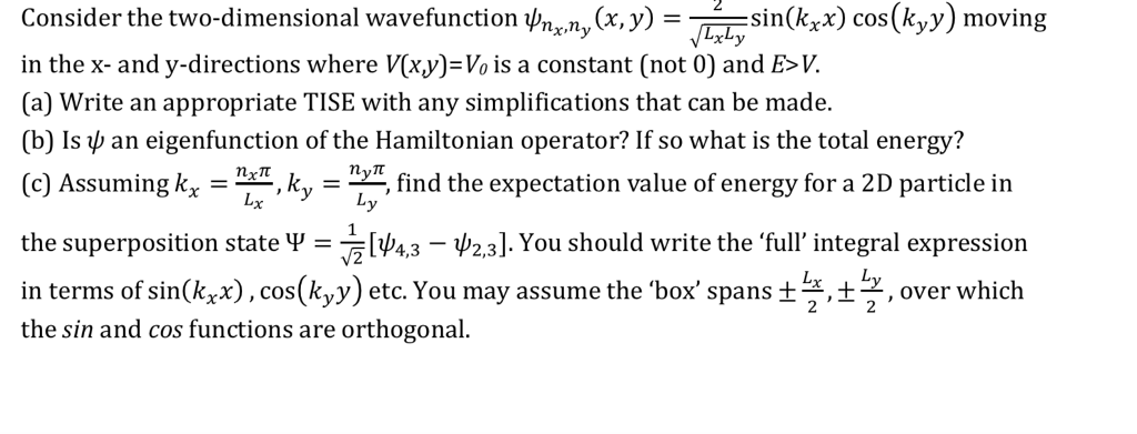 Solved Consider the two-dimensional wavefunction | Chegg.com