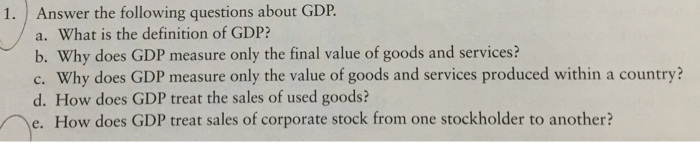 Solved 1. the following questions questions about GDP. the | Chegg.com