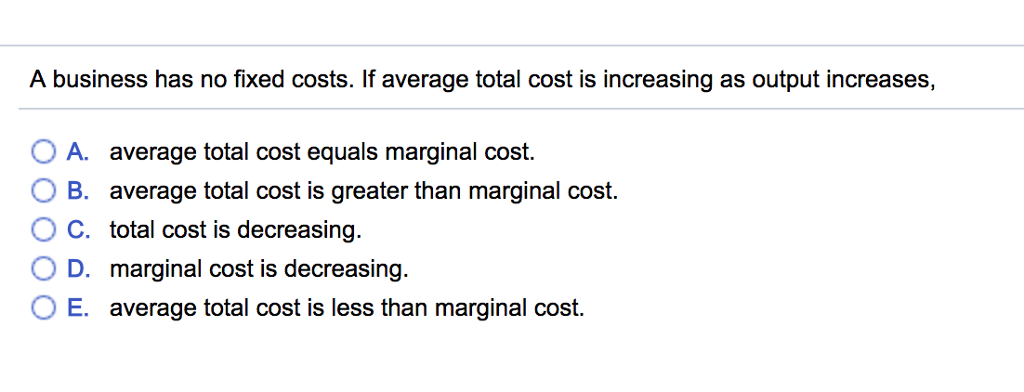 Solved A business has no fixed costs. If average total cost | Chegg.com