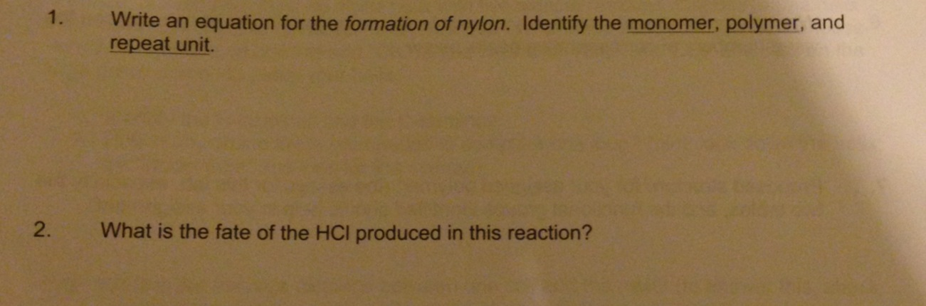 Solved Write an equation for the formation of nylon. | Chegg.com
