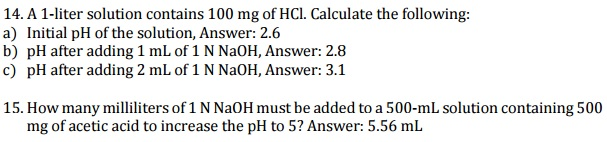 Solved A 1-liter solution contains 100 mg of HC1. Calculate | Chegg.com