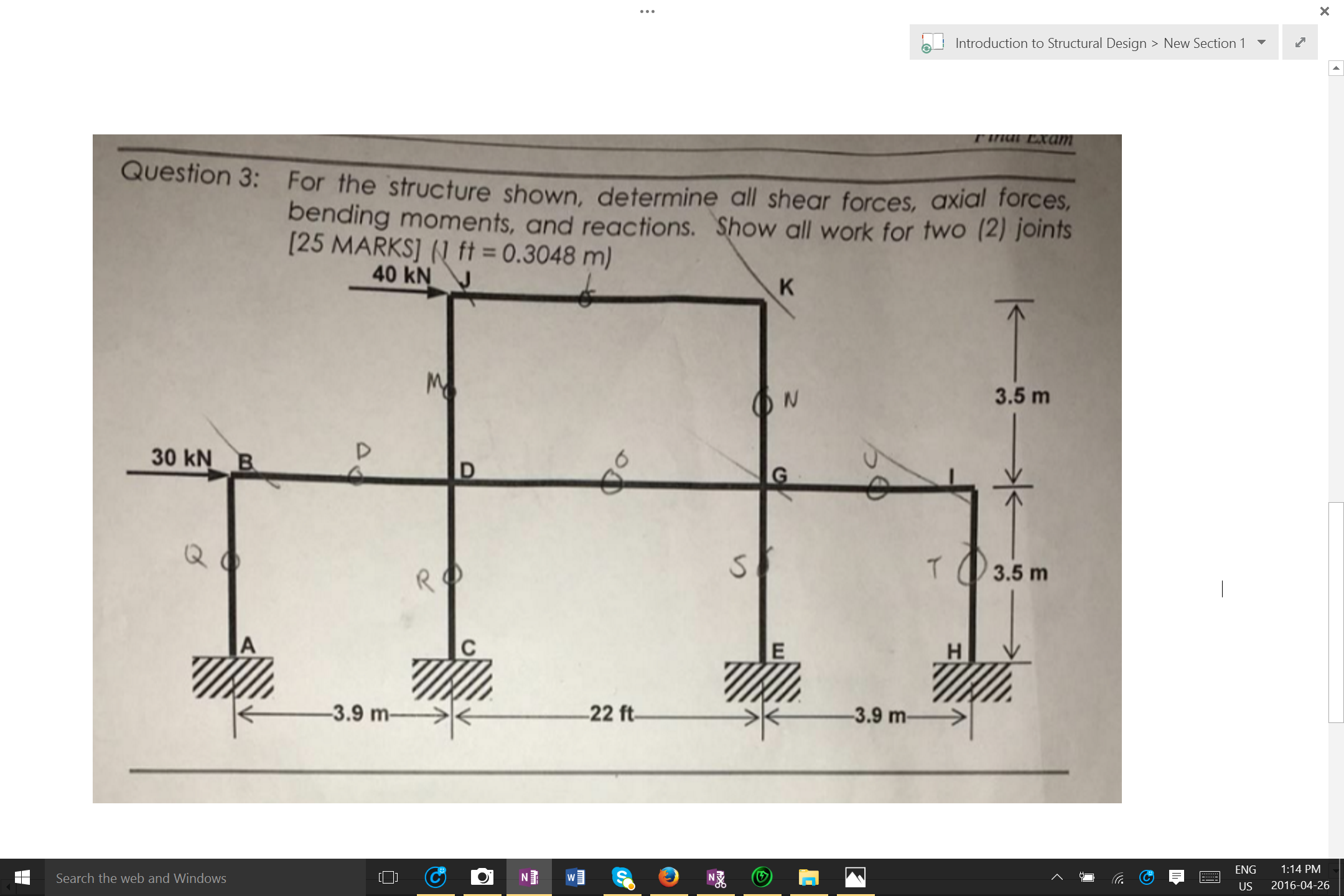 For the structure shown, determine all shear forces, | Chegg.com