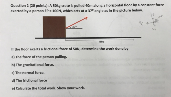 Solved A 50kg crate is pulled 40m along a horizontal floor | Chegg.com