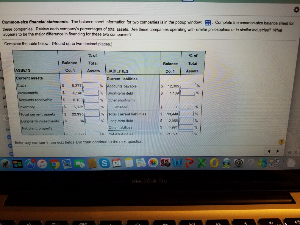 Solved Common-size financial statements. The balance sheet | Chegg.com