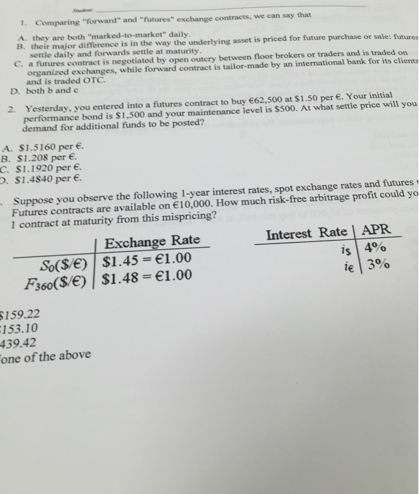 Solved Comparing "forward" and "futures" exchange contracts, | Chegg.com