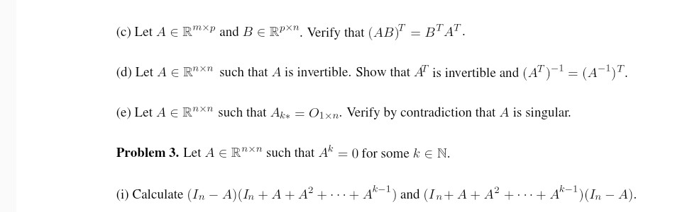 Solved (c) Let A E Rxp and BE RPXn Verify that (AB) BTA (d) | Chegg.com Solved (c) Let A E Rxp and BE RPXn Verify that (AB) BTA (d) | Chegg.com