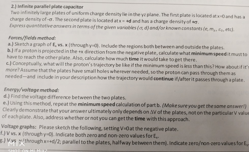 Solved 2.) Infinite parallel plate capacitor wo infinitely | Chegg.com