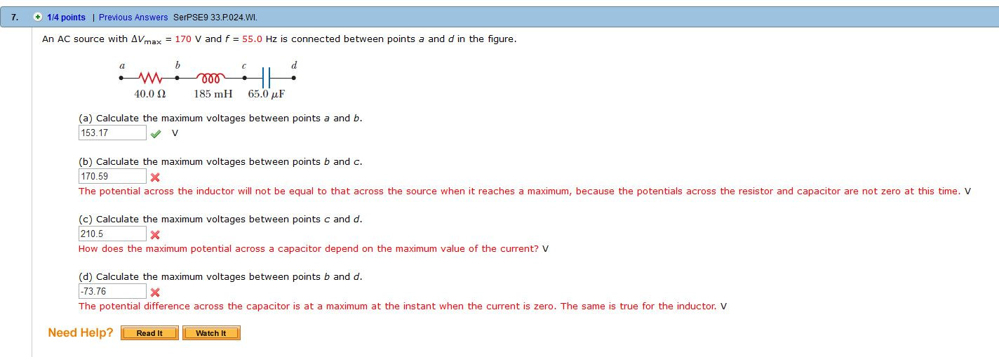 Solved An AC source with delta Vmax = 170 V and f = 55.0 Hz | Chegg.com