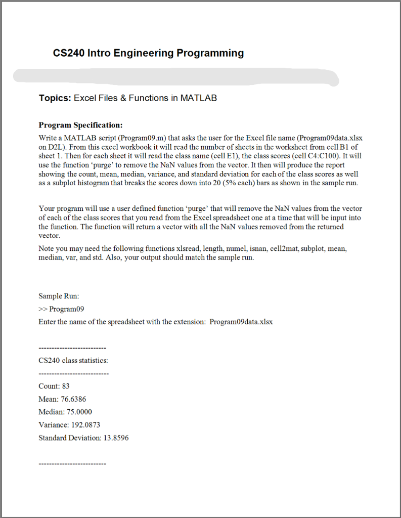 Cs240 Intro Engineering Programming Topics Excel 