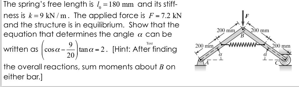 Solved The spring's free length is 1,-180 mm and its stiff- | Chegg.com