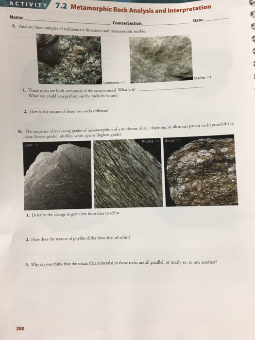 Solved 7.1 Metamorphic Rock Inquiry ACTIVITY Date: | Chegg.com