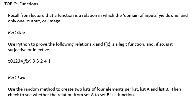 TOPIC: Functions Recall from lecture that a function | Chegg.com