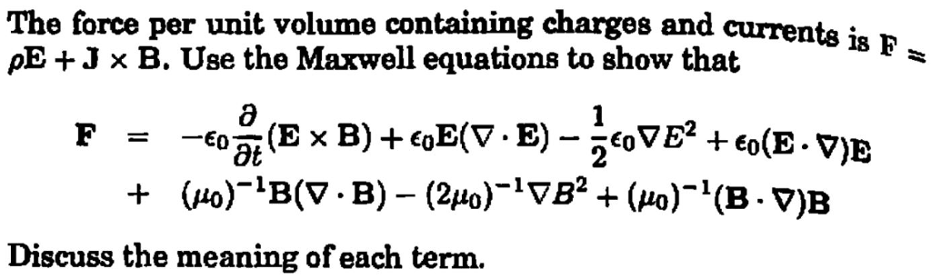 Solved The force per unit volume containing charges and | Chegg.com