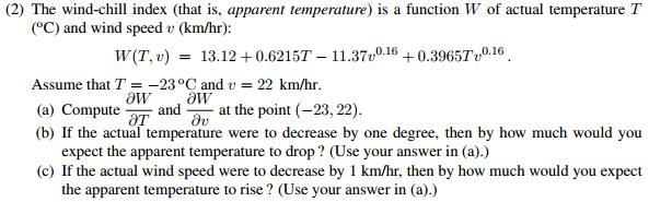 Solved The wind-chill index (that is, apparent temperature) | Chegg.com