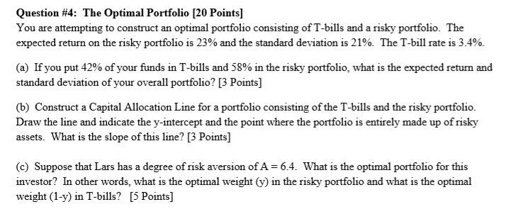 Solved Question #4: The Optimal Portfolio [20 Points] You | Chegg.com