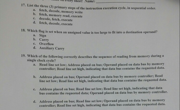 Solved sheet! n every Name: 17. List the three (3) ee () | Chegg.com
