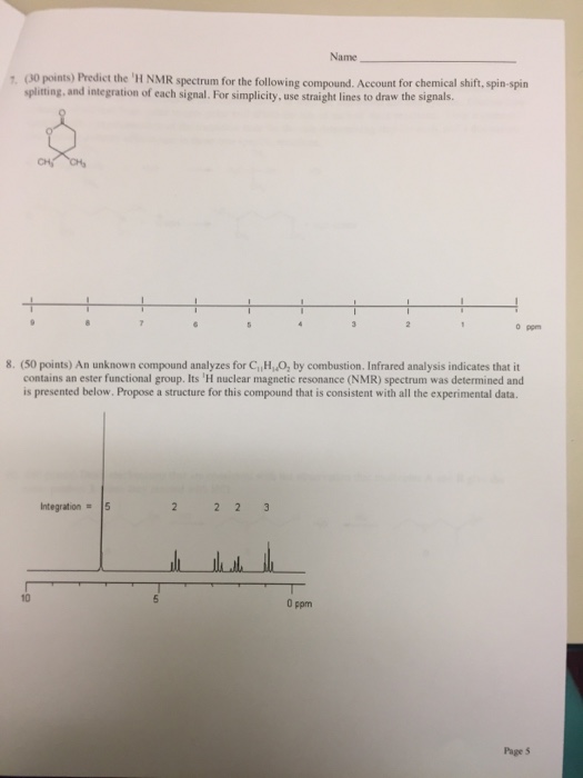 Solved Name T. oo points) Predict the H NMR spectrum for the | Chegg.com