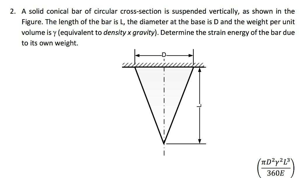 Solved 2. A solid conical bar of circular cross-section is | Chegg.com