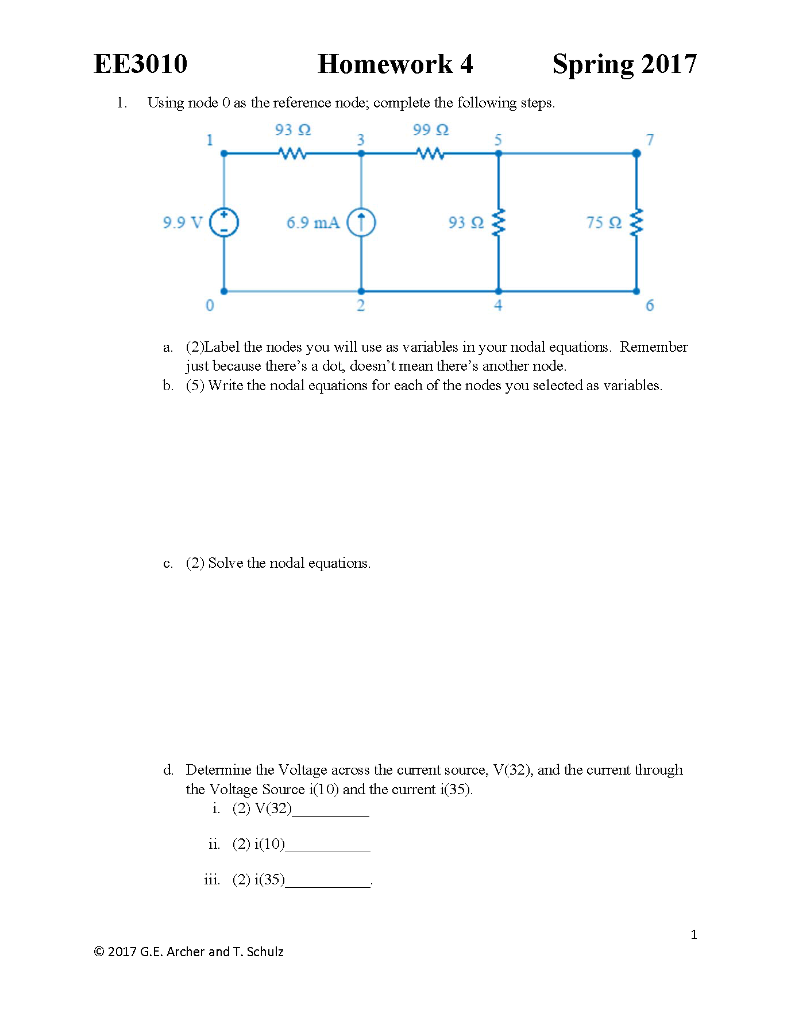 Solved Using node 0 as the reference node; complete the | Chegg.com