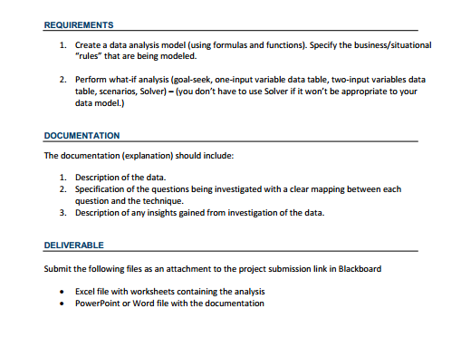 REQUIREMENTS Create a data analysis model (using | Chegg.com